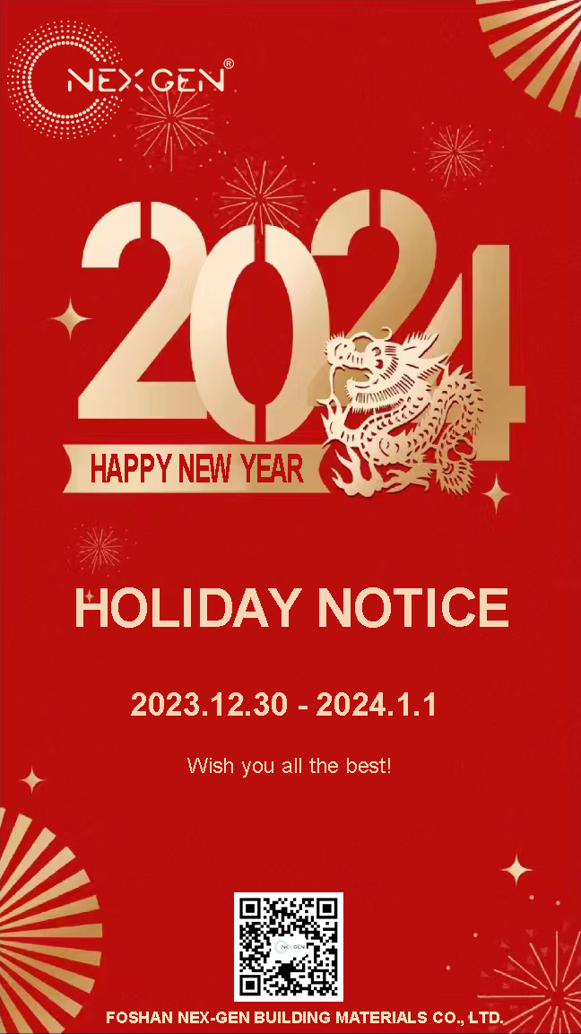 News - Holiday notice from Nex-Gen company Happy New Year!